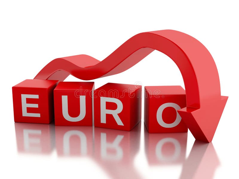 3d Red Arrow Falling Value of the Euro. Stock Illustration ...
