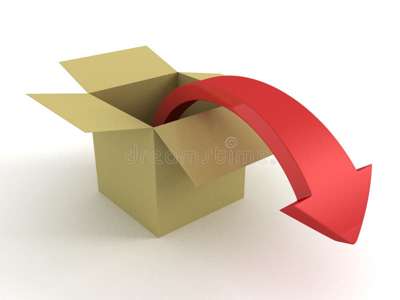3d Red Arrow Out from Opened Delivery Box Stock Illustration ...