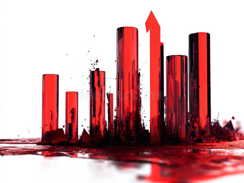 3D Red Bar Chart Crumbling – Symbolizing Economic Decline and Financial ...