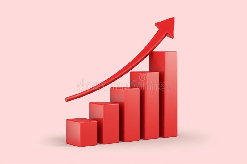 3D Red Bar Graph with Arrow Pointing Up Shows Growth Stock Illustration ...
