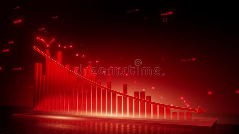 3d Red Bar Graph Fall Down Following the Arrow Stock Video - Video of ...