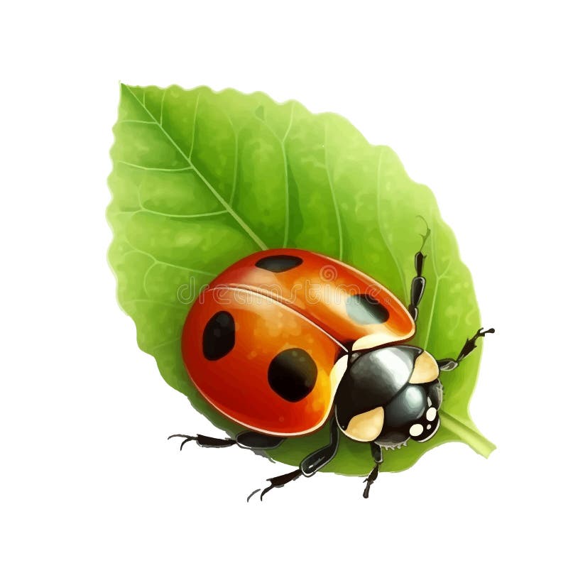 3d Red and Black Cartoon Ladybug on Green Leaf. Drawing Surface ...
