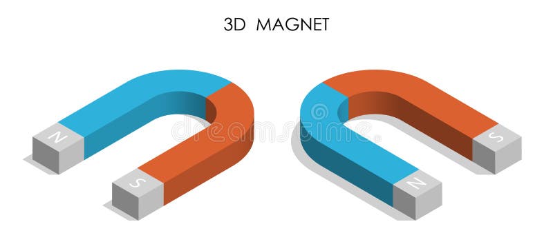 Red and Blue Magnet Illustration - Cartoon Style Stock Illustration ...