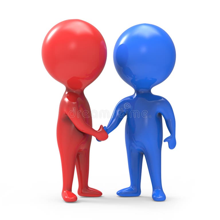3d Red and Blue Man Shake Hands Stock Illustration - Illustration of ...