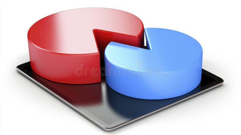 3D Red and Blue Pie Charts on Tablet Data Analysis Business Concept ...