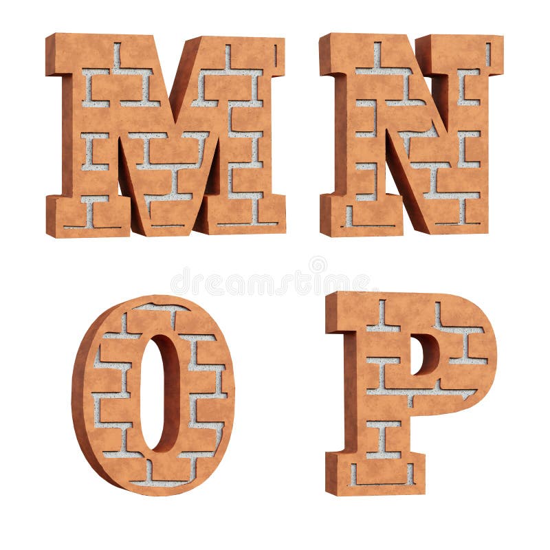 3D Red Brick Alphabet - Letters M-P Stock Illustration - Illustration ...