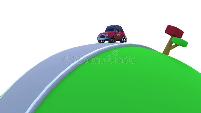 3D Red Car on Sphere Landscaper Road 3d Stock Illustration ...