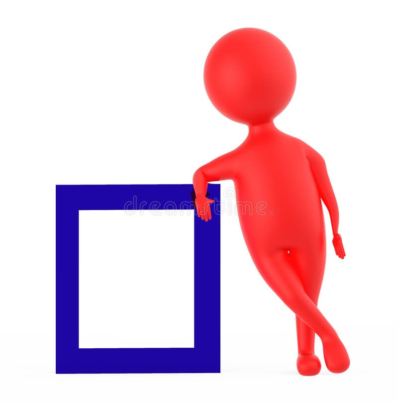 3d Red Character Leaning Over a Frame Board Stock Illustration ...
