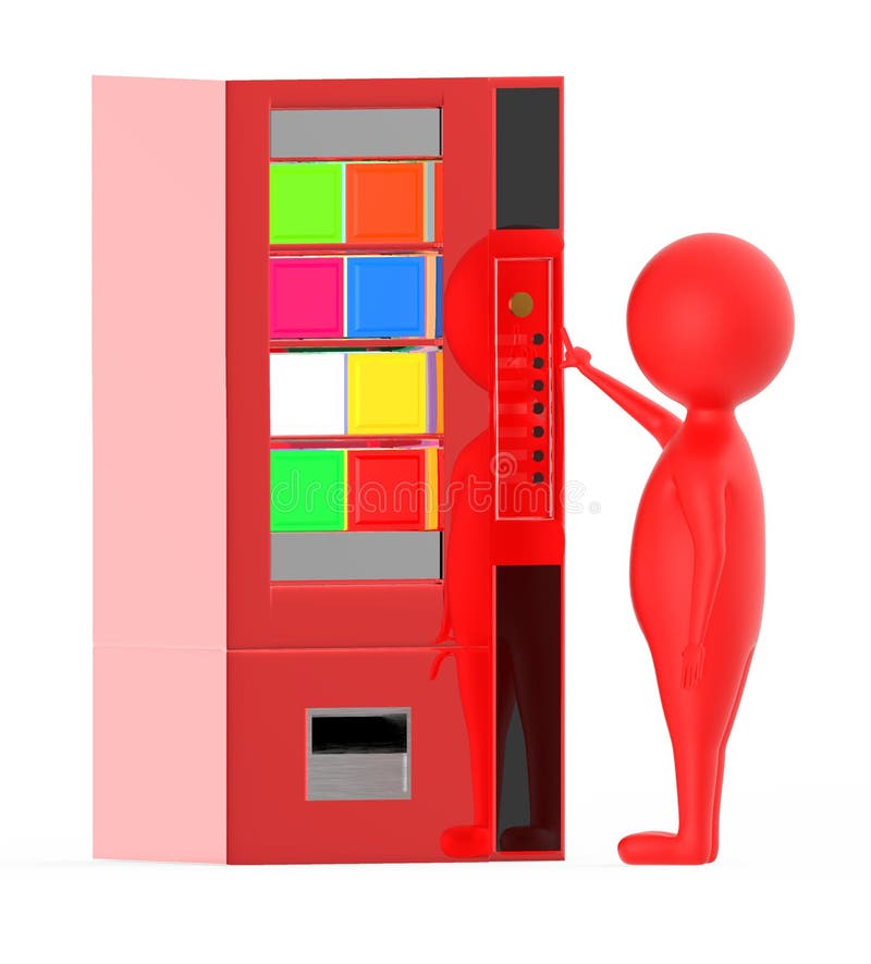 3d Red Character Pressing a Button on a Vending Machine Stock ...
