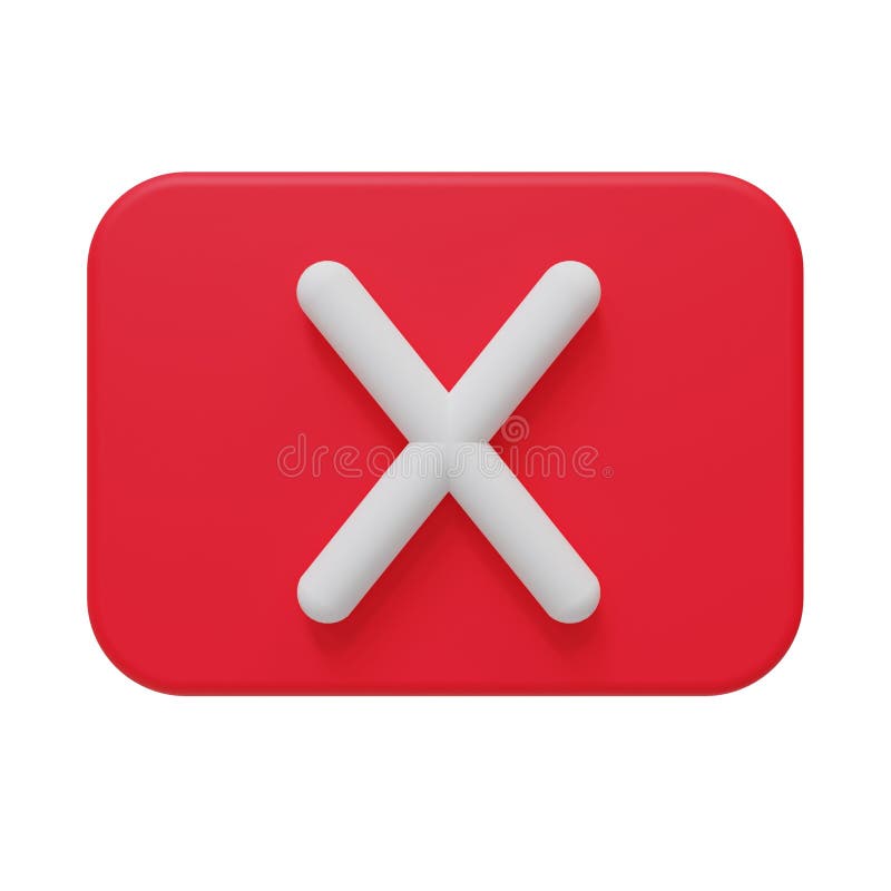 3D Red Close Button Icon. Cross Negative Sign. Isolated on White ...