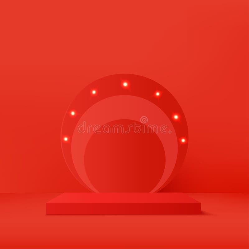 3d Red Color Podium with Lighting and Minimal Red Wall Scene Vector ...