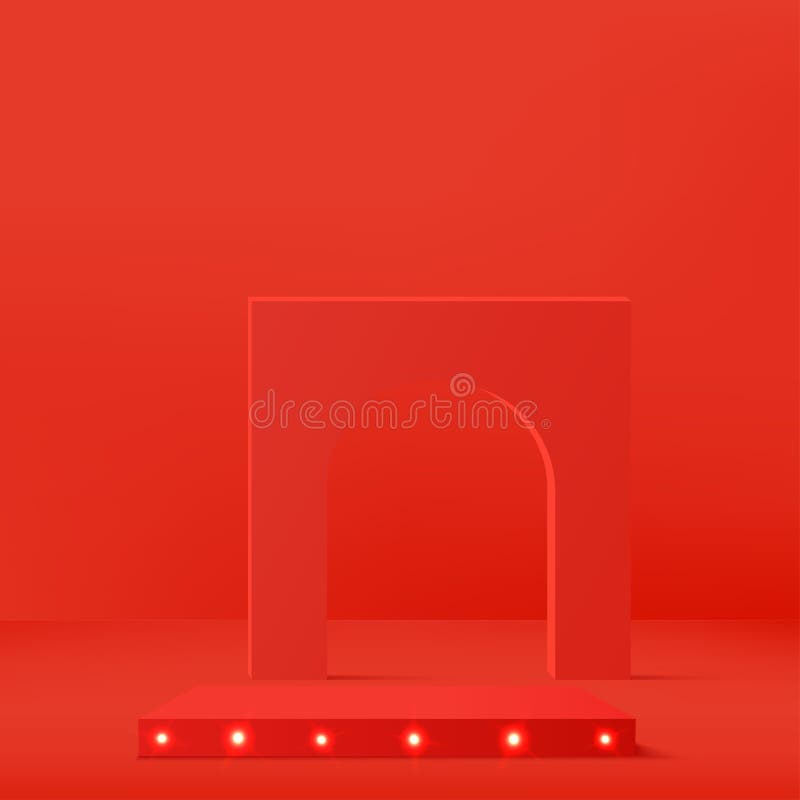 3d Red Color Podium with Lighting and Minimal Red Wall Scene Vector ...
