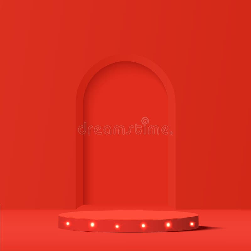 3d Red Color Podium with Lighting and Minimal Red Wall Scene Vector ...