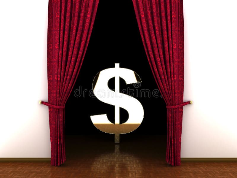 3d Red Curtain, Open and Dollar Sign Stock Illustration - Illustration ...