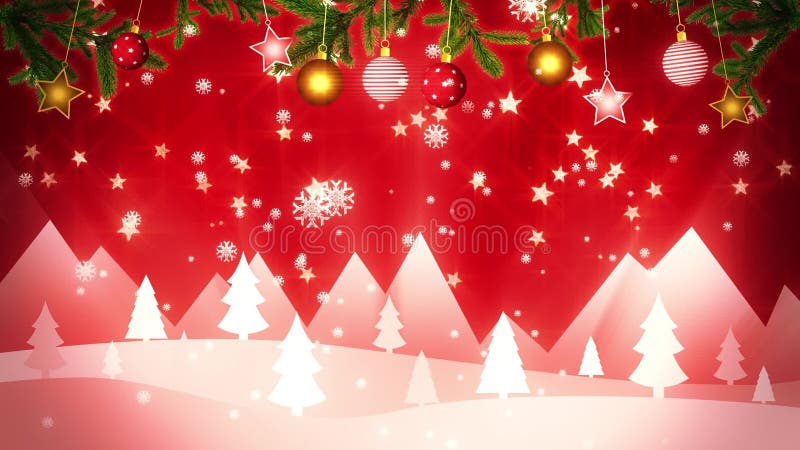 Merry Christmas Tree with Falling Snow and Decorations Loop Background ...
