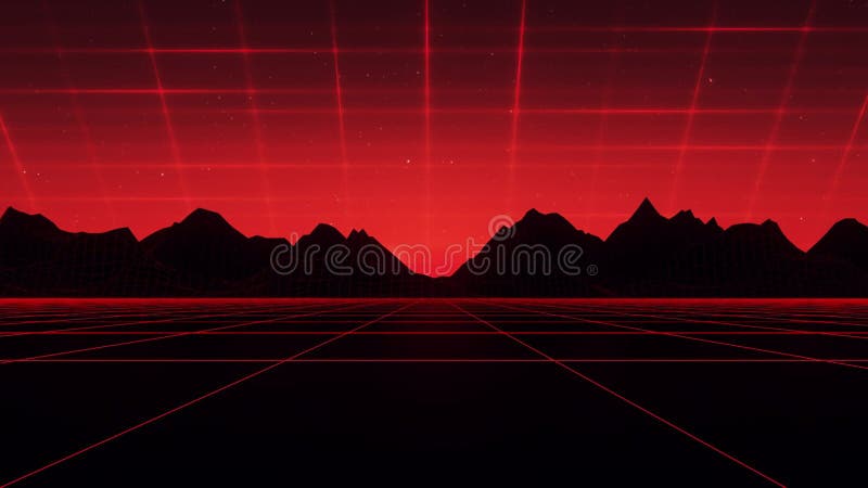 3D Red Cyberspace Wireframe Landscape Loop SynthWave Background Stock ...