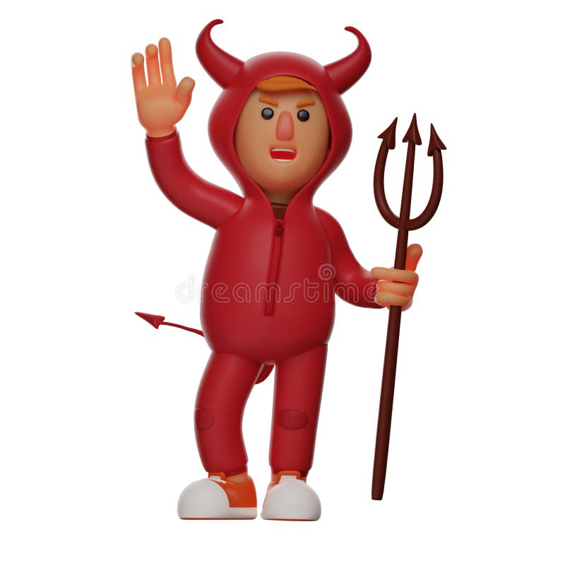 3D Red Devil Cartoon Character Waving Hands Stock Illustration ...