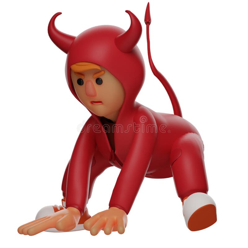 3D Red Devil Cartoon Illustration Standing while Carrying a Trident ...