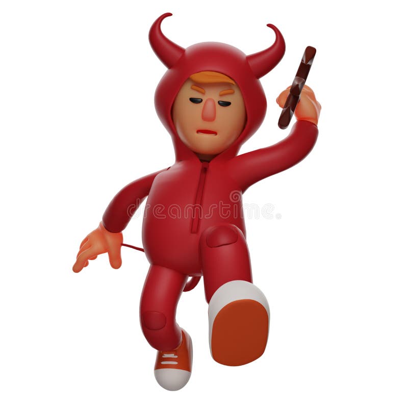 3D Red Devil Cartoon Design Throwing a Stick Stock Illustration ...