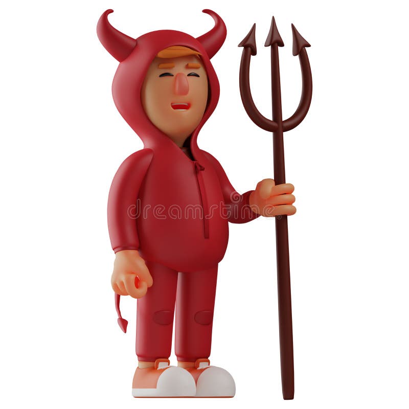3D Red Devil Cartoon Illustration Standing while Carrying a Trident ...