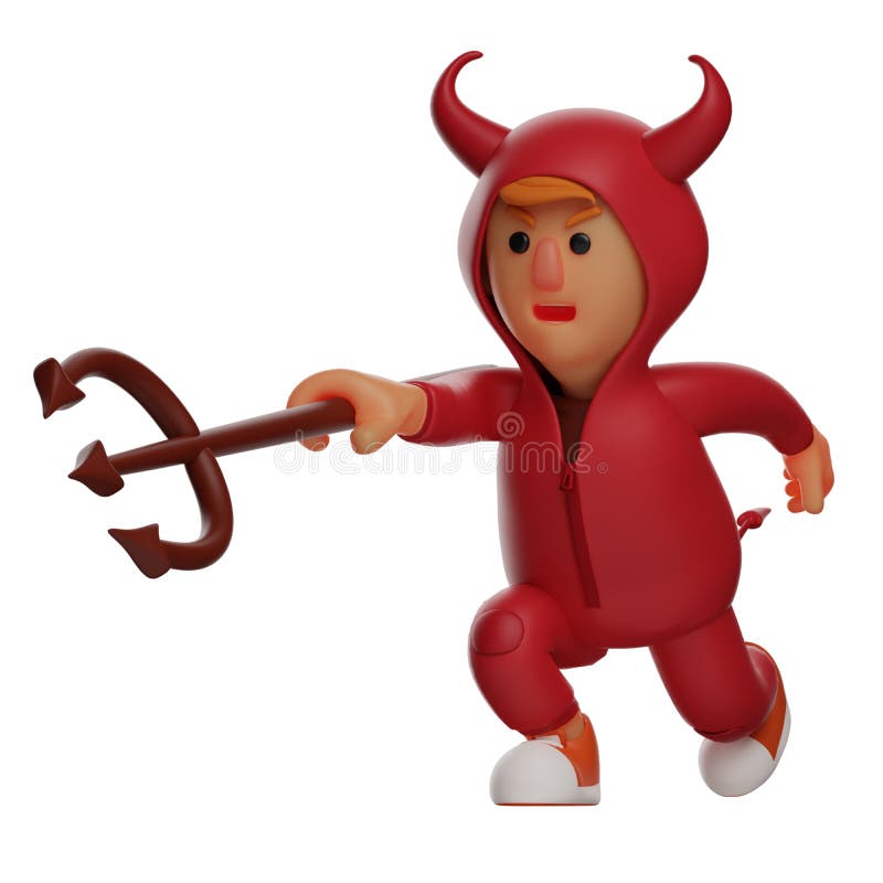 3D Red Devil Design Pointing a Trident Stock Illustration ...