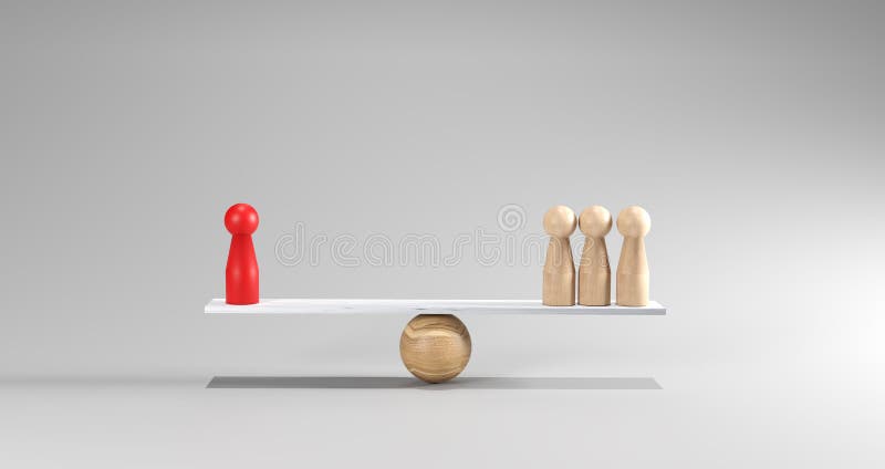3d Red Doll and Wooden Doll Figures Balanced on a Scale, Symbolizing ...