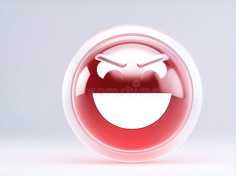 3D Red Evil Smiley Face Icon on White Background. Generative AI. Stock ...