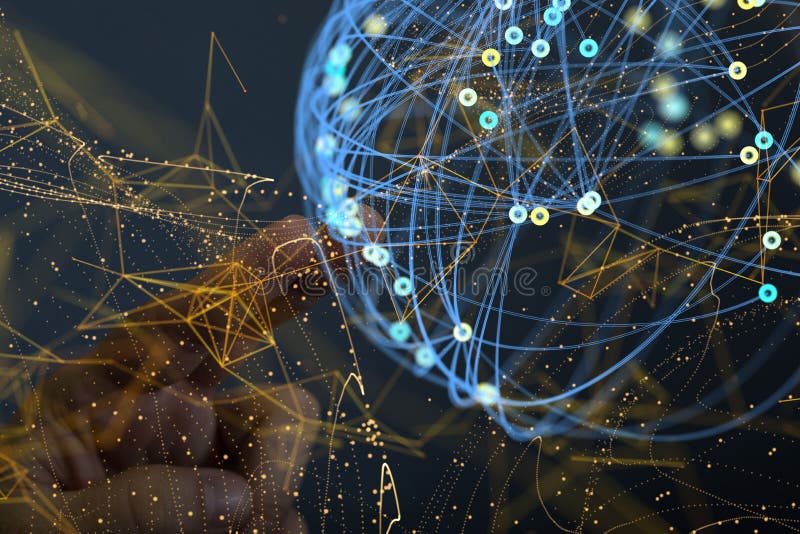 3d Red Global Convertida En Una Mano De Hombre Stock de ilustración ...