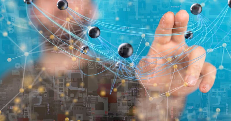 3d Red Global Convertida En Una Mano De Hombre Stock de ilustración ...