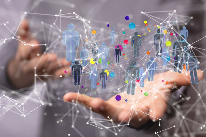 3d Red Global Convertida En Una Mano De Hombre Stock de ilustración ...