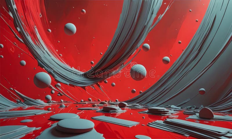3D Red and Gray Abstract Space Features Large, Curved Structure with ...