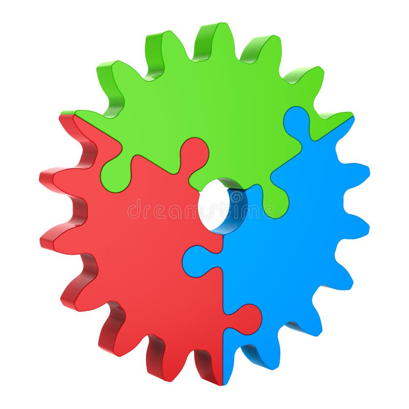 3d Red Green Blue Puzzle Gear, Isolated on White Stock Image - Image of ...