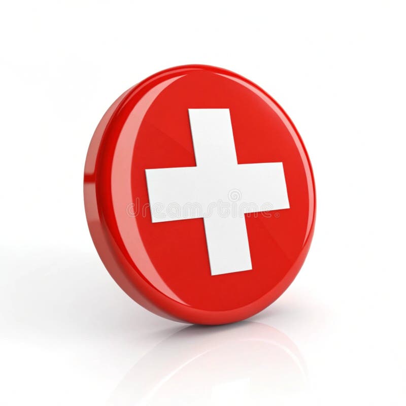 3D Red Health Icon Button with White Cross Stock Illustration ...