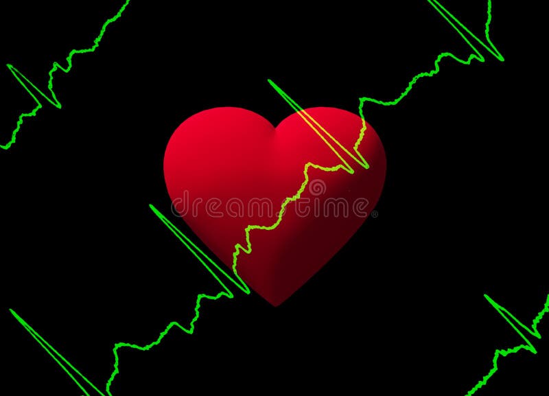 3D Red Heart and Pulse Graphic on a Black Background Stock Illustration ...