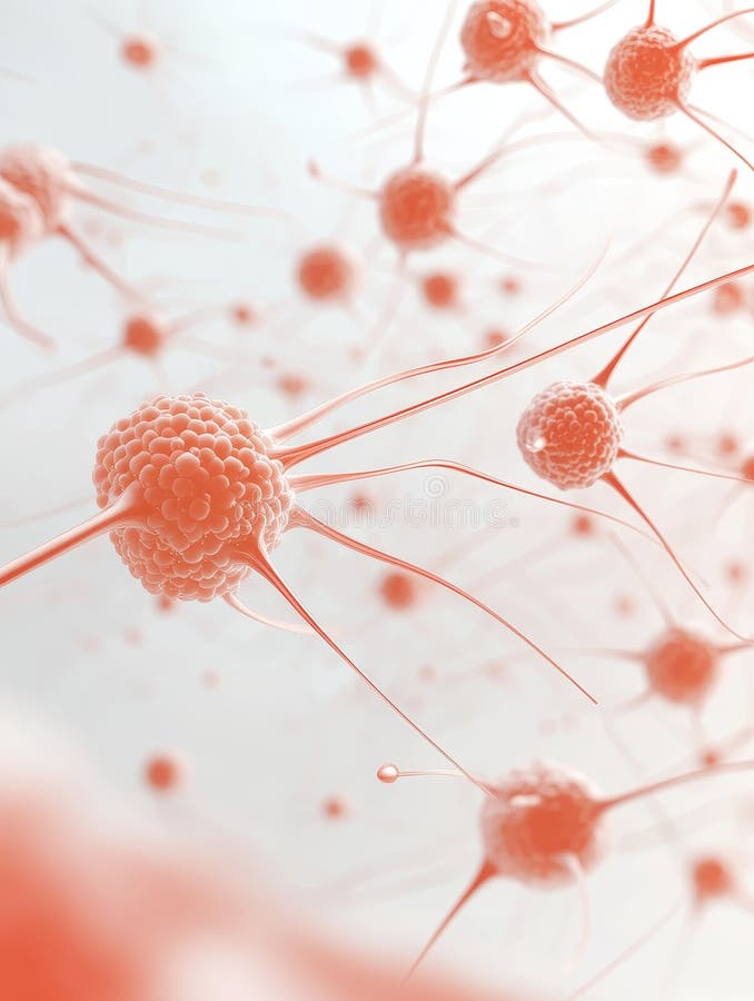 3D Render of Red Human Cancer Cells Microscopic View of Red Cancer ...