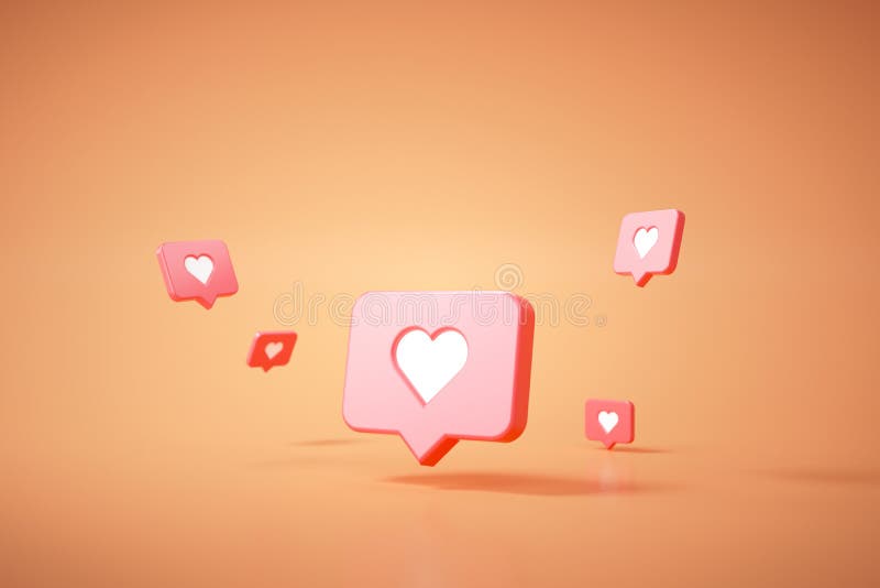 3D Red Like Icon on an Orange Background Stock Illustration ...