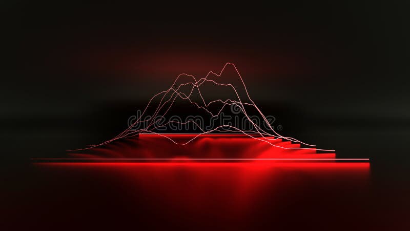 3D Red Modern Lined Chart Graph Business on Dark Background. Stock ...