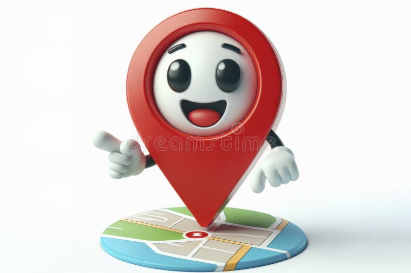 3d Red Navigation Point on Map Gps Character with a Smiling Face on a ...