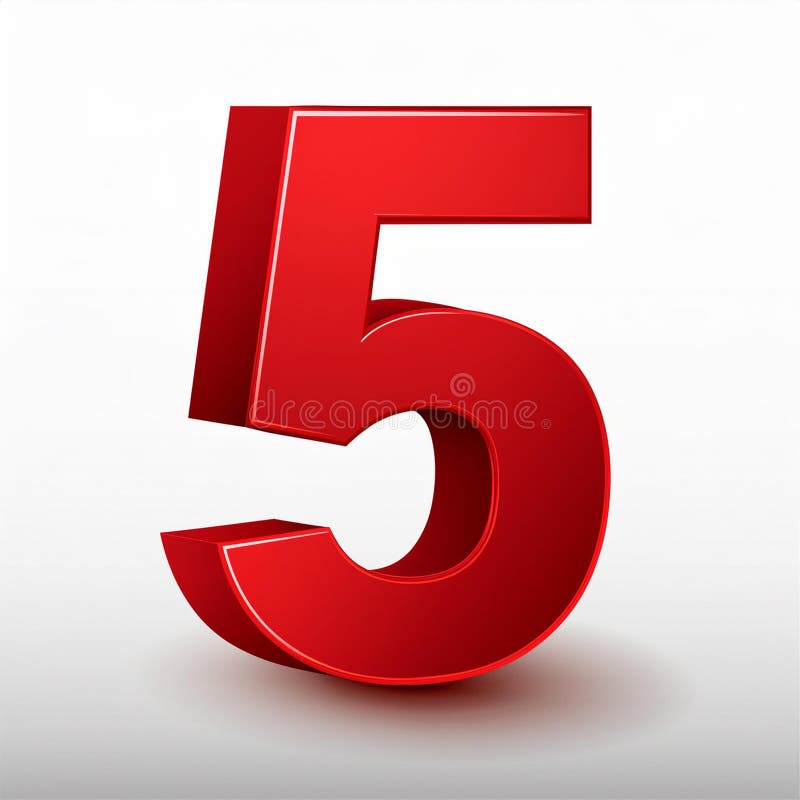3D Red Number 5 on White Background Stock Illustration - Illustration ...