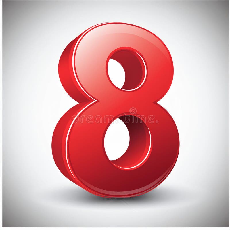 3D Red Number 8 on White Background Stock Illustration - Illustration ...