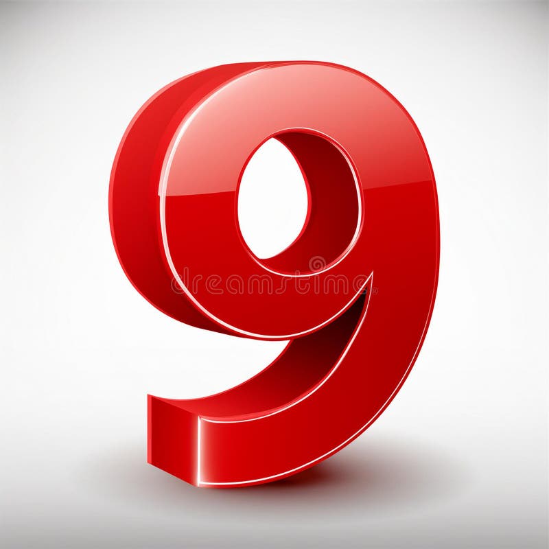 3D Red Number 9 on White Background Stock Illustration - Illustration ...