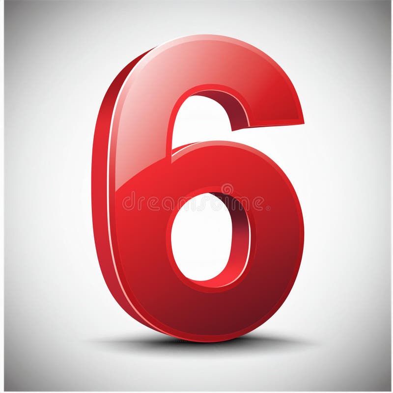 3D Red Number 6 on White Background Stock Illustration - Illustration ...