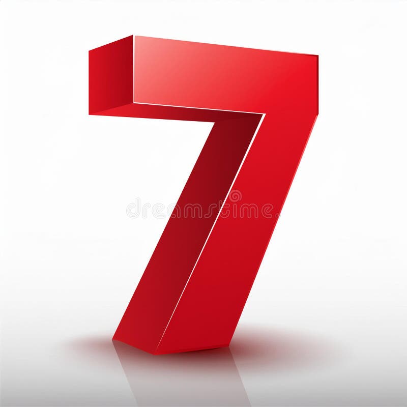3D Red Number 7 on White Background Stock Illustration - Illustration ...