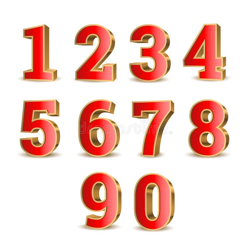 3d Red Numbers with Golden Outline Stock Vector - Illustration of ...