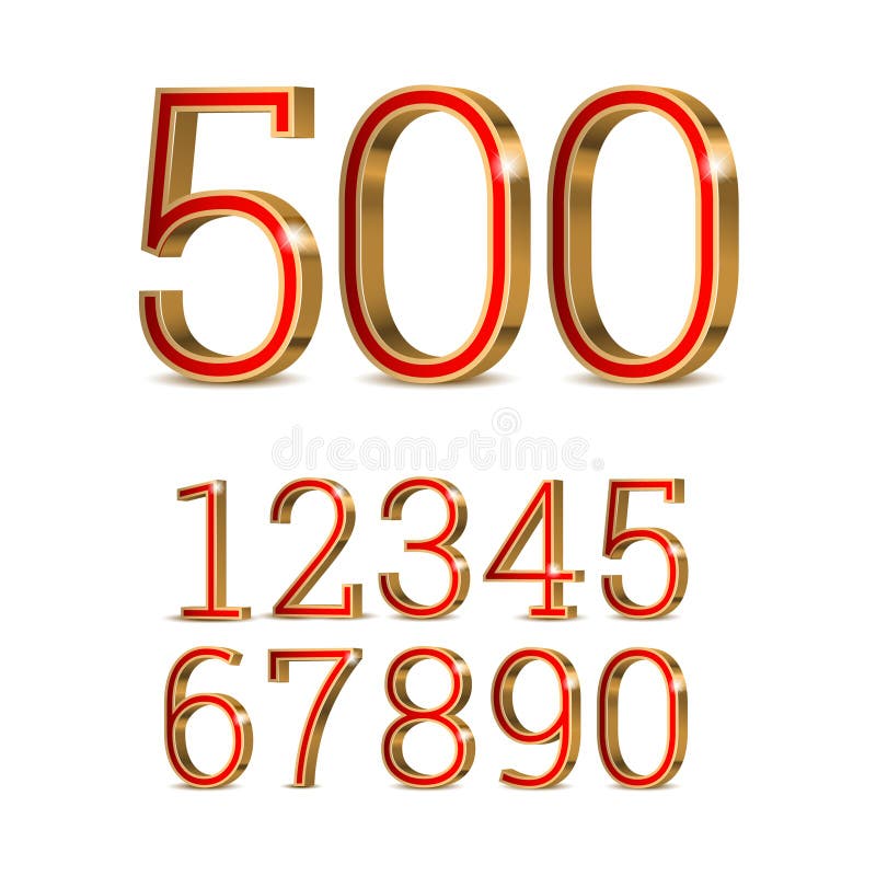 3d Red Numbers with Golden Outline Stock Vector - Illustration of gold ...