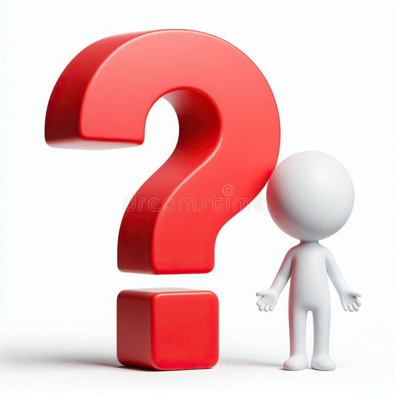 3D Red Question Mark with a White Figure, Representing Uncertainty ...