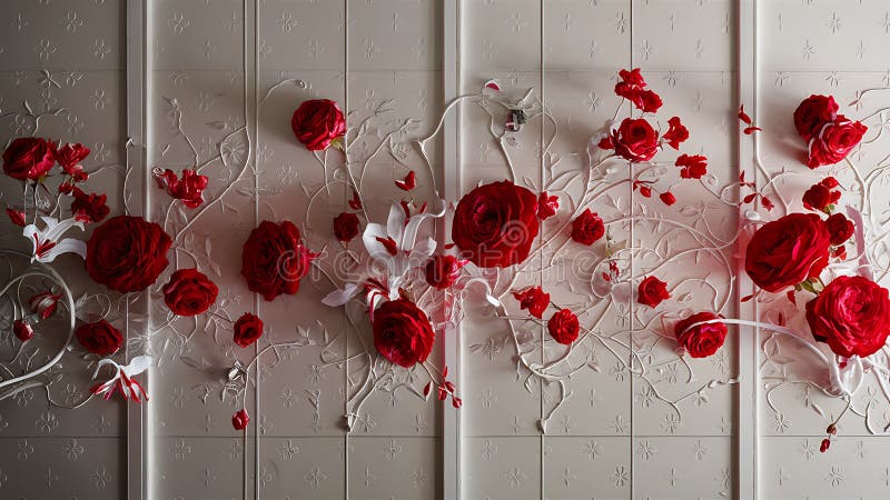 3D Red Roses Design on a White Wall Stock Illustration - Illustration ...