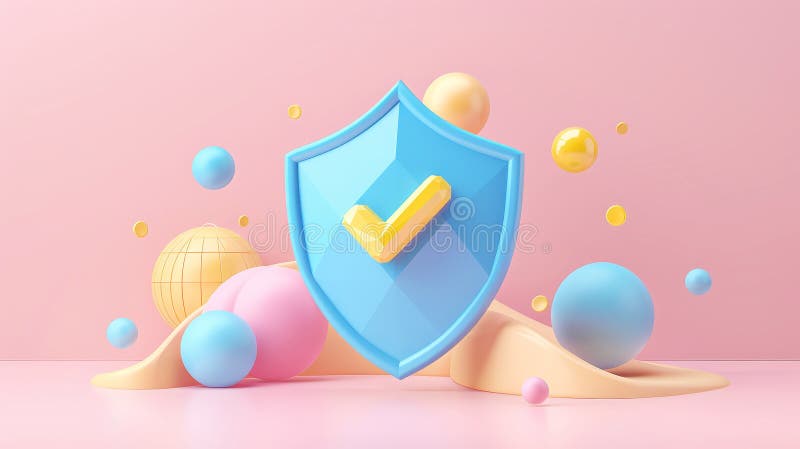 3D Red Shield with a Yellow Check Mark, Digital Concept. Protection and ...