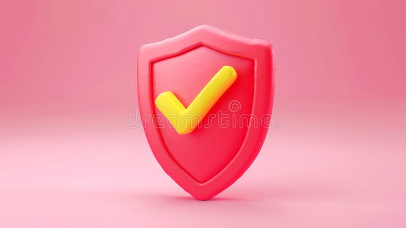 3D Red Shield with a Yellow Check Mark, Digital Concept. Protection and ...