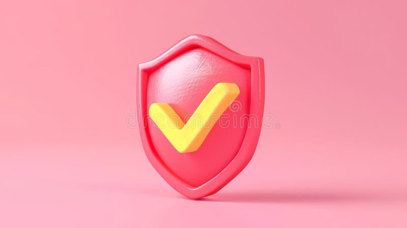 3D Green Shield with Yellow Check Mark and Padlock. Protection and ...